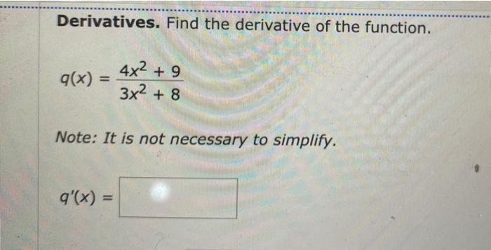 Solved Derivatives. Find the derivative of the function. | Chegg.com