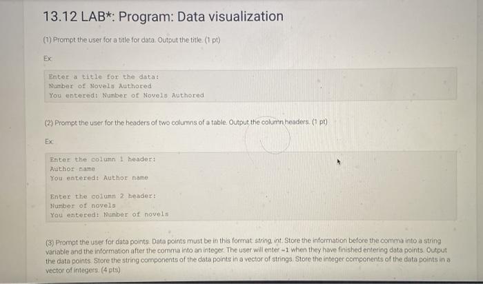 Solved 13.12 LAB*: Program: Data visualization (1) Prompt | Chegg.com