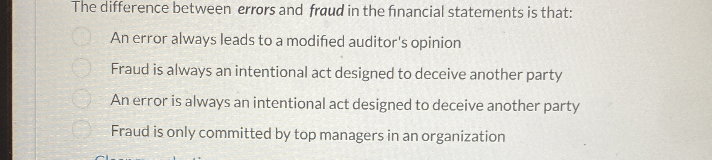 Solved The difference between errors and fraud in the | Chegg.com