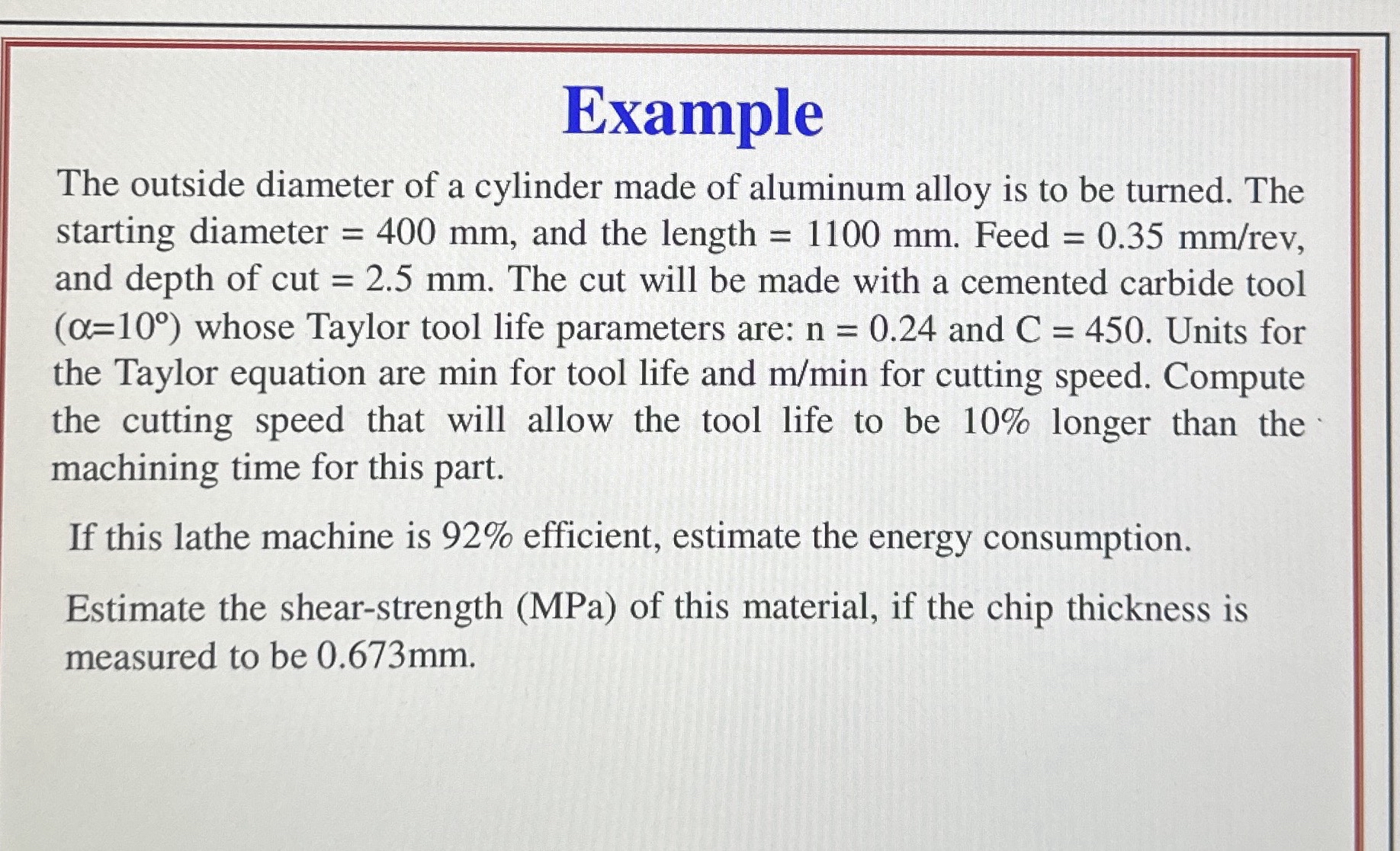 Solved ExampleThe outside diameter of a cylinder made of | Chegg.com