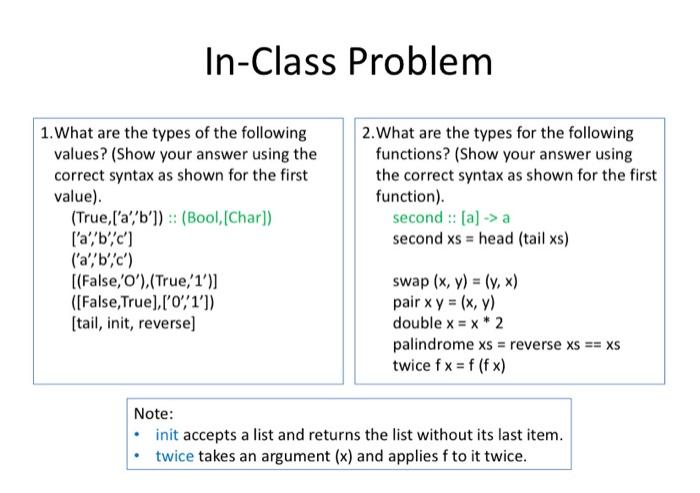 Solved In-Class Problem Note: - init accepts a list and | Chegg.com