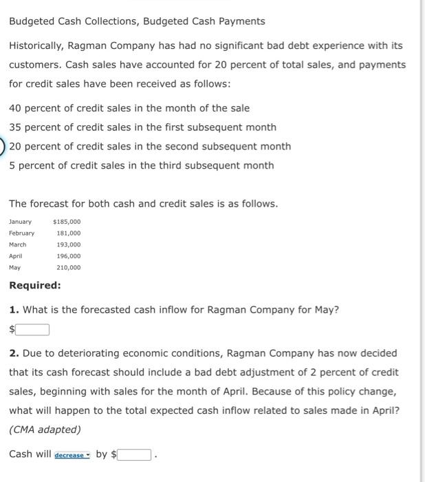 Solved Budgeted Cash Collections, Budgeted Cash Payments | Chegg.com