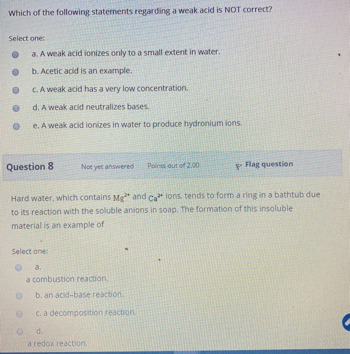 Solved Which of the following statements regarding a weak | Chegg.com