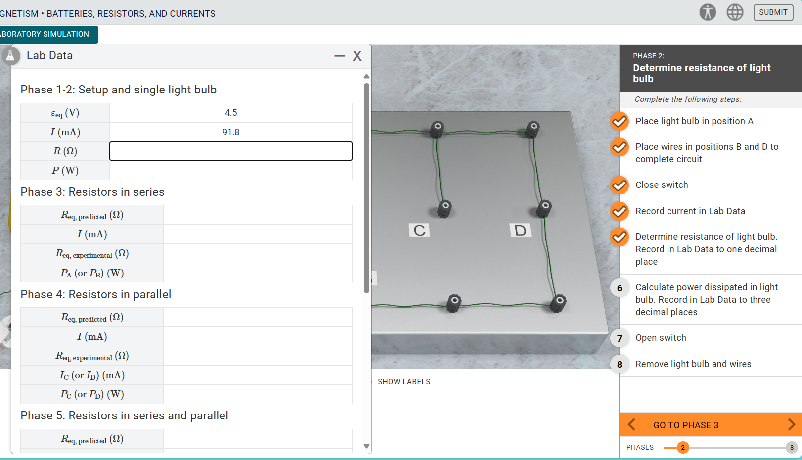Solved Determine resistance of light bulb. Record in Lab | Chegg.com