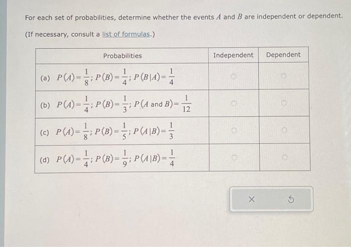Solved For each set of probabilities, determine whether the | Chegg.com