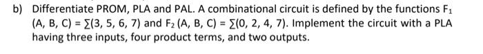 Solved b) Differentiate PROM, PLA and PAL. A combinational | Chegg.com