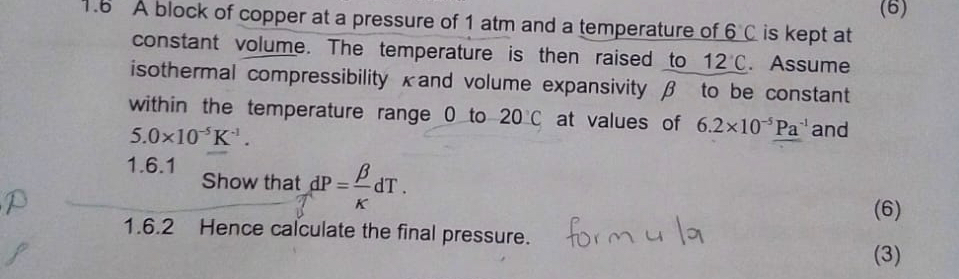 Solved 1.6 ﻿A block of copper at a pressure of 1atm and a | Chegg.com