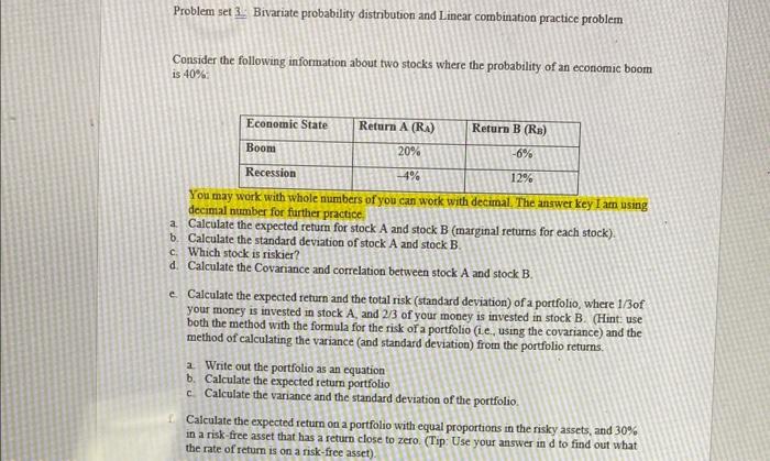 Solved Problem set 3. Bivariate probability distribution and | Chegg.com