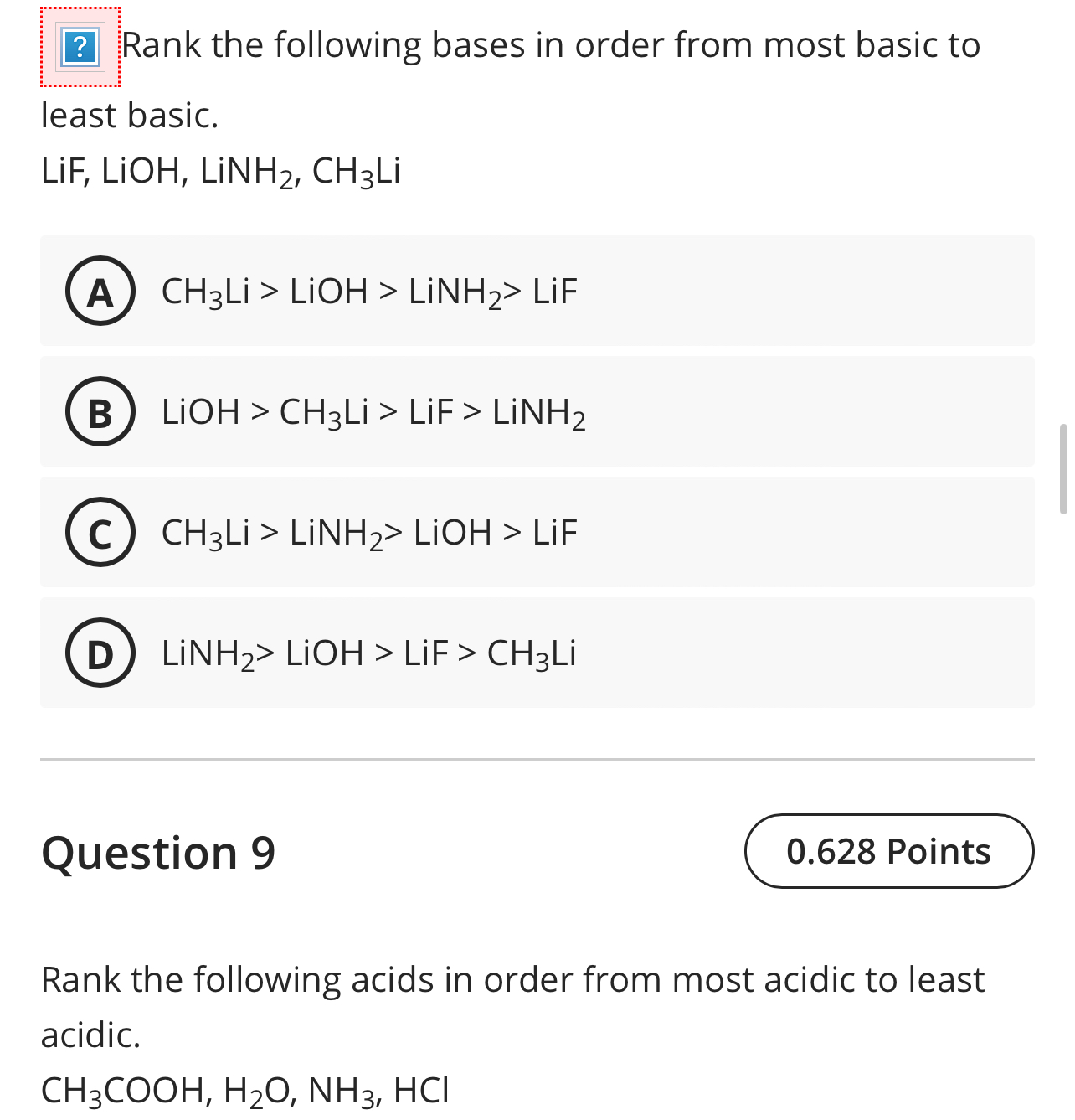 Solved ? ﻿Rank the following bases in order from most basic | Chegg.com