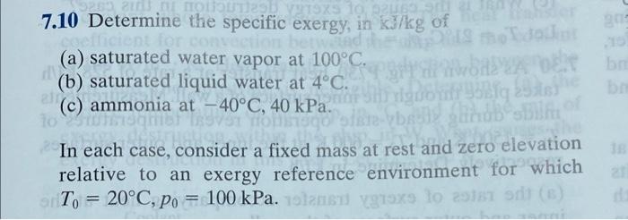Solved bu 292519 7.10 Determine the specific exergy, in | Chegg.com