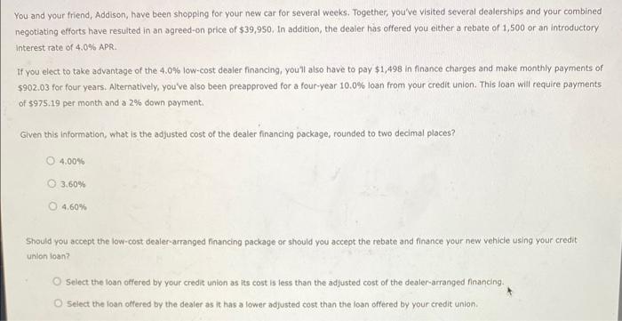 Solved You and your friend, Addison, have been shopping for | Chegg.com