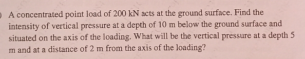 Solved A concentrated point load of 200kN ﻿acts at the | Chegg.com
