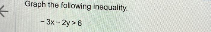 Solved k Graph the following inequality. - 3x - 2y > 6 | Chegg.com