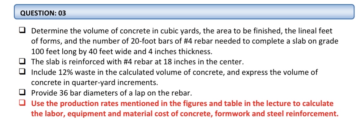 QUESTION: 03Determine the volume of concrete in cubic | Chegg.com
