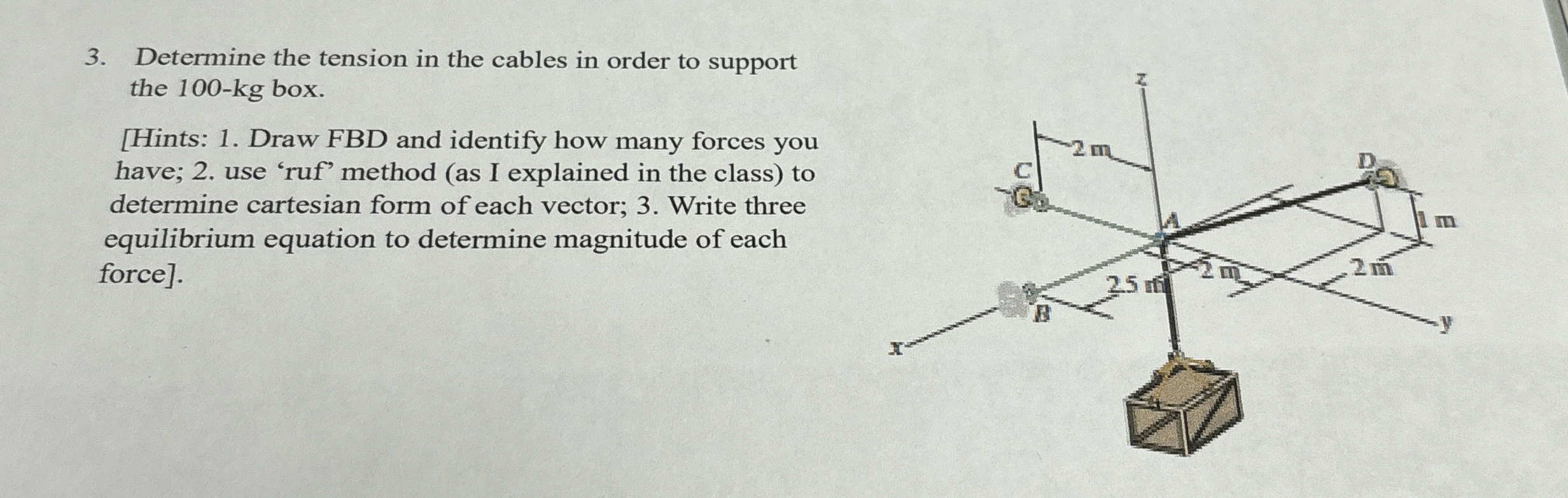 Solved Determine the tension in the cables in order to | Chegg.com
