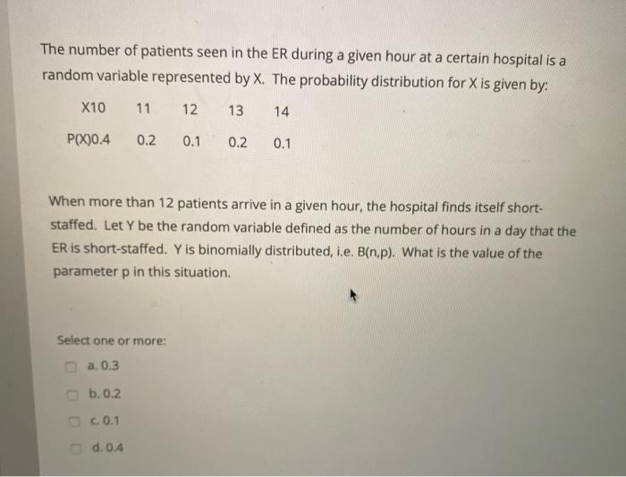 Solved The number of patients seen in the ER during a given | Chegg.com