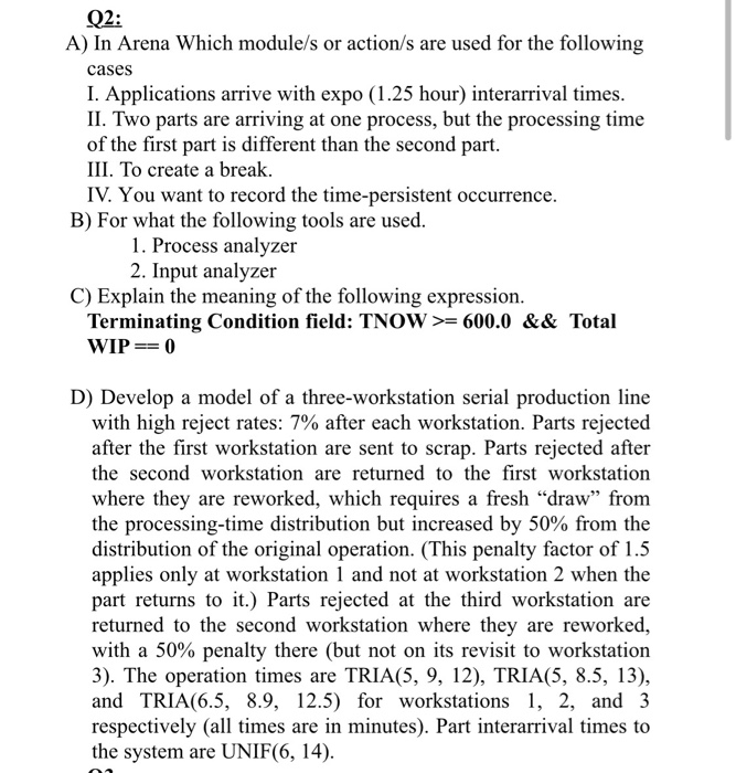 Q2: A) In Arena Which module/s or action/s are used | Chegg.com