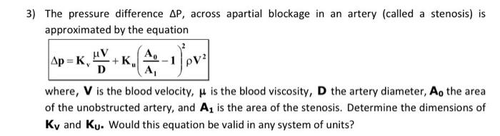 Solved The pressure difference ΔP, across apartial blockage | Chegg.com