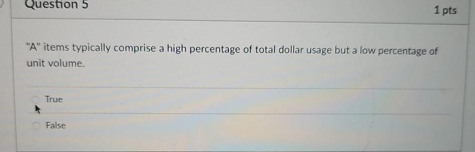 Solved Question 51 ﻿pts"A" ﻿items typically comprise a high | Chegg.com