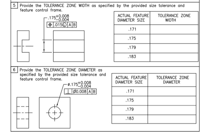 Solved 5 Provide the TOLERANCE ZONE WIDTH as specified by | Chegg.com