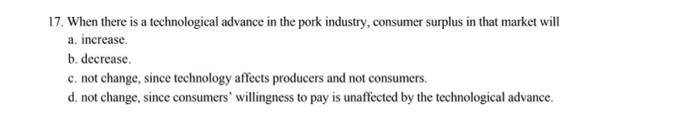 Solved 17. When there is a technological advance in the pork | Chegg.com