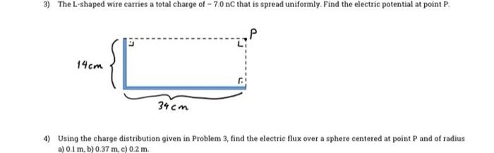 Solved 3) The L-shaped wire carries a total charge of -7.0 | Chegg.com