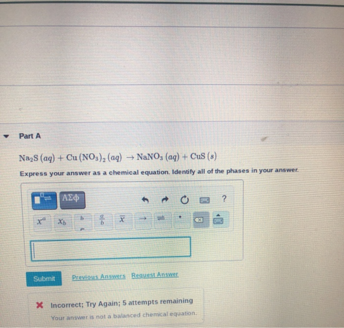 Solved Part A Na2S (aq) + Cu(NO3)2 (aq) + NaNO3(aq) + Cus | Chegg.com