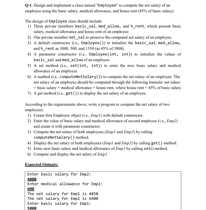 Solved Q-1. Design and implement a class named "Employee to | Chegg.com