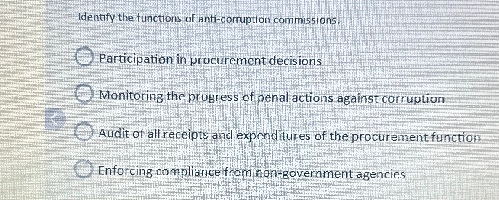 Solved Identify the functions of anti-corruption | Chegg.com