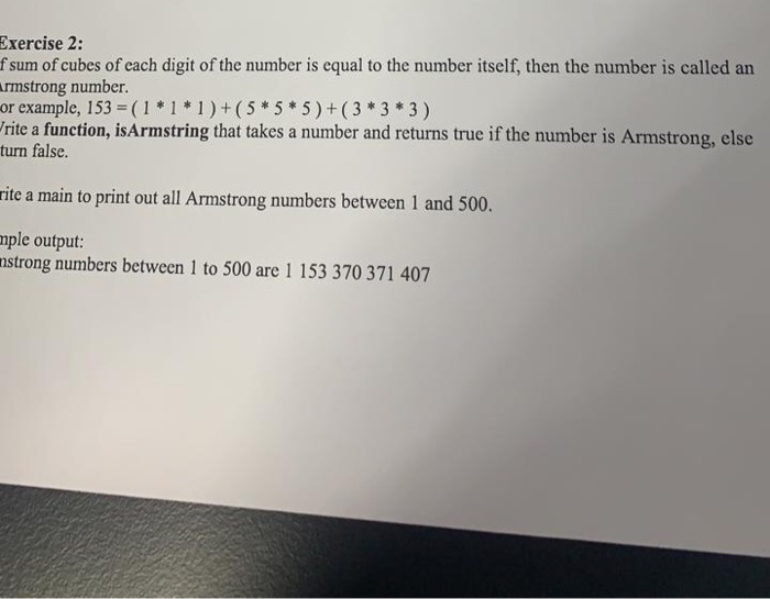 Solved Exercise 2: sum of cubes of each digit of the number | Chegg.com