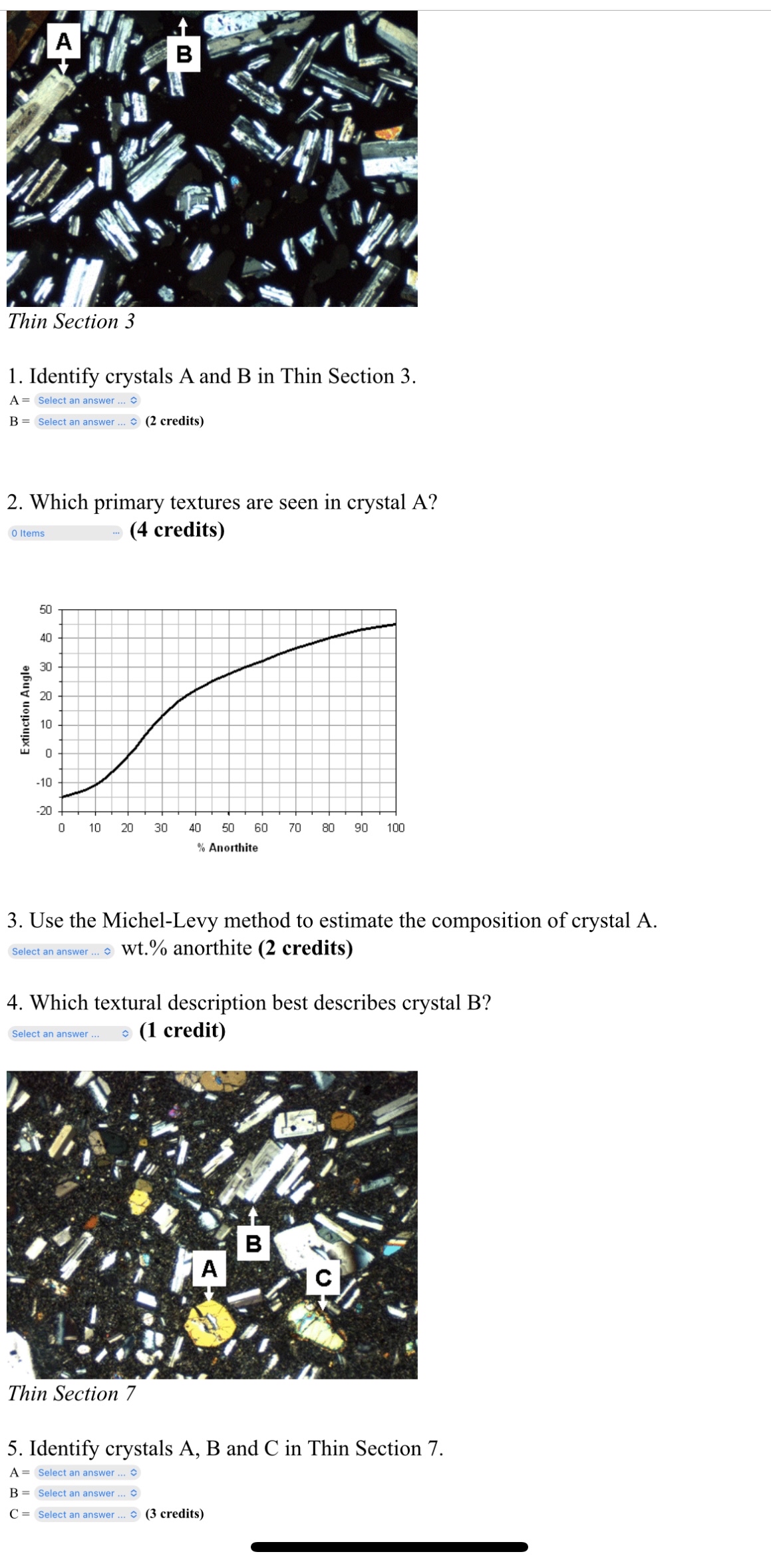 Solved Identify crystals A and B in Thin Section 3.A= ﻿B= | Chegg.com