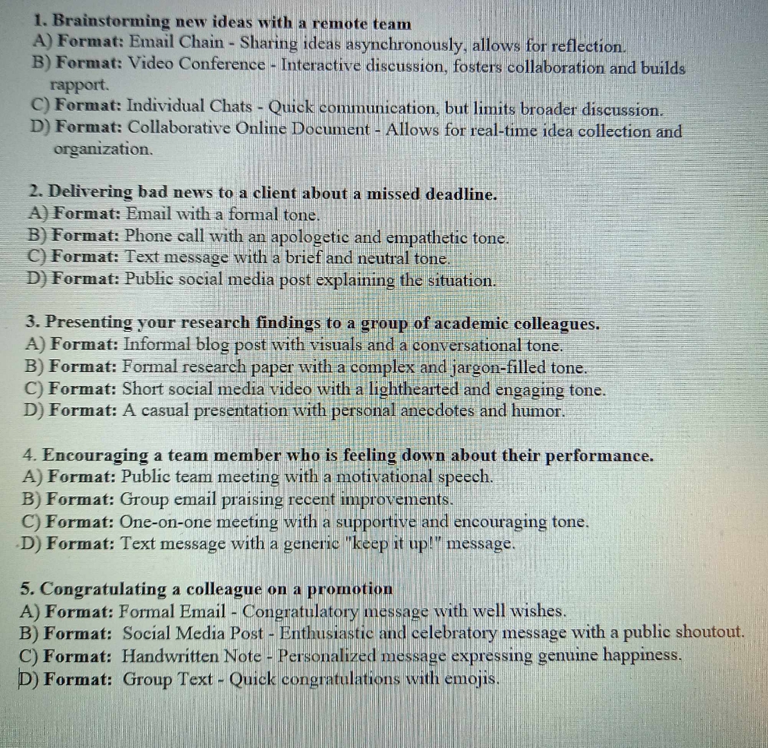 Solved Brainstorming new ideas with a remote teamA) ﻿Format: | Chegg.com