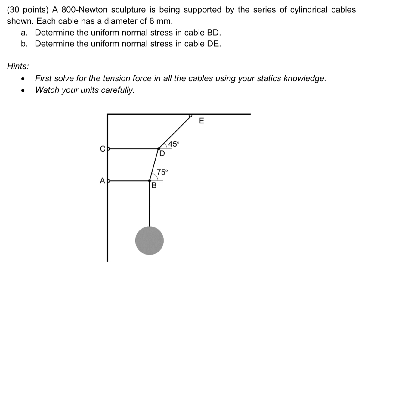 Solved (30 points) A 800-Newton sculpture is being | Chegg.com Solved (30 points) A 800-Newton sculpture is being | Chegg.com