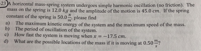 Solved -23 A horizontal mass-spring system undergoes simple | Chegg.com