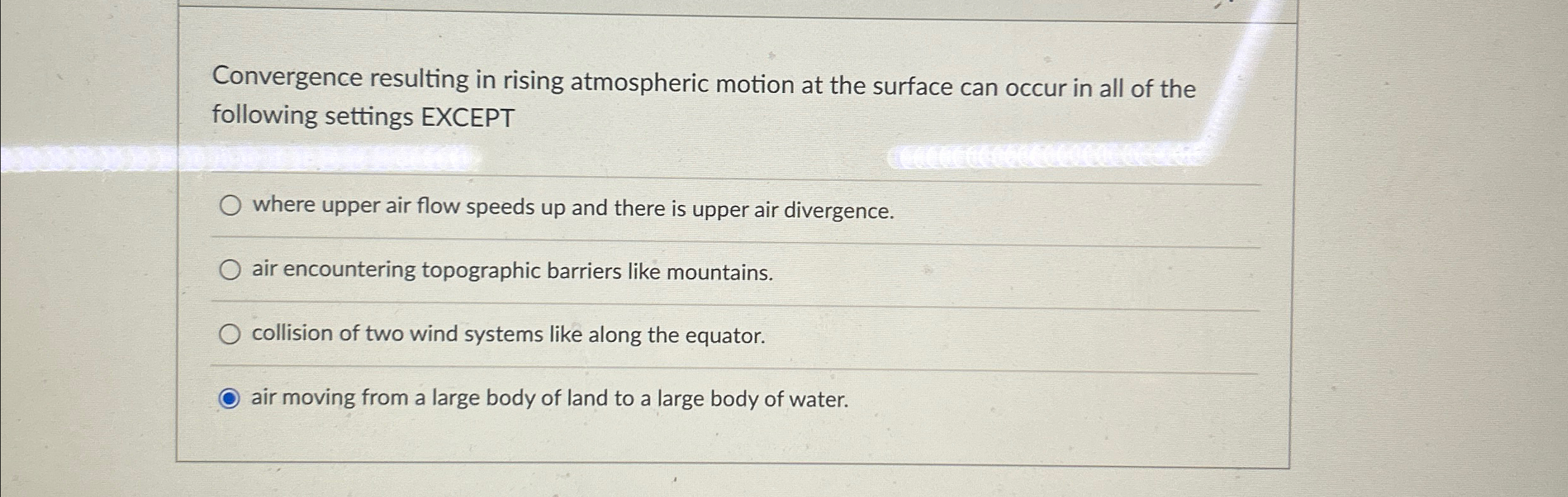 Solved Convergence resulting in rising atmospheric motion at | Chegg.com