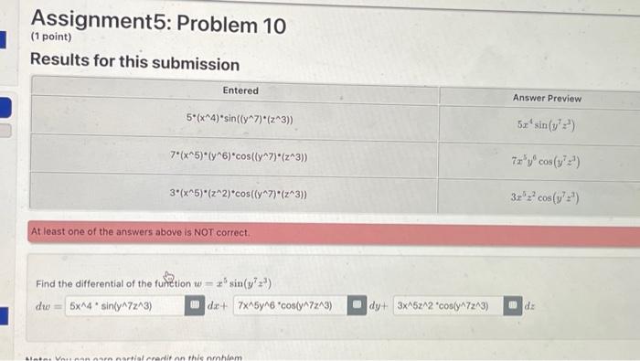 Solved Assignment5: Problem 10 (1 point) Results for this | Chegg.com