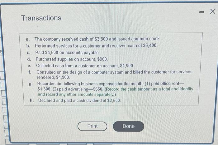 Solved Transactions a. The company received cash of $3,800 | Chegg.com