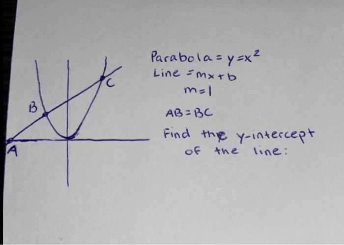 Solved Parabola =y=x2 Line =mx+bm=1AB=BC Find the | Chegg.com