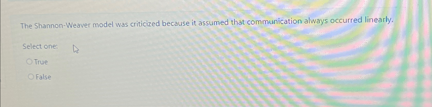 Solved The Shannon-Weaver model was criticized because it | Chegg.com