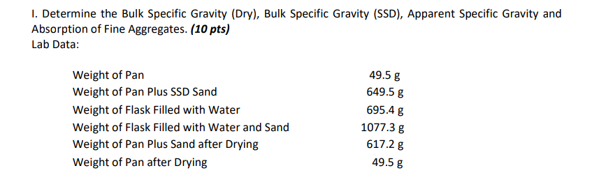 Solved 1. Determine the Bulk Specific Gravity (Dry), Bulk | Chegg.com