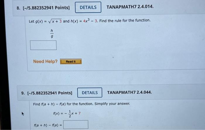 Solved Let f(x)=x−7,g(x)=x+7, and h(x)=8x3−7. Find the rule | Chegg.com