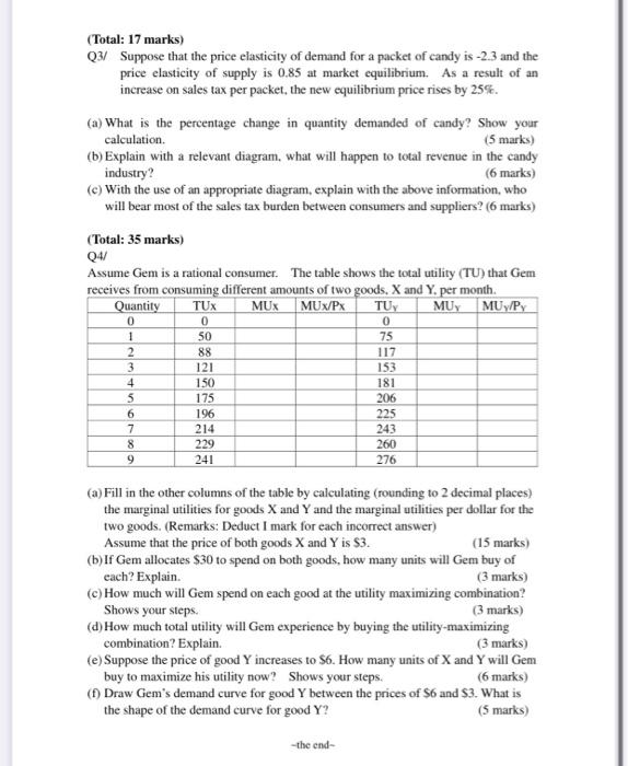 Solved (Total: 17 marks) Q3/ Suppose that the price | Chegg.com