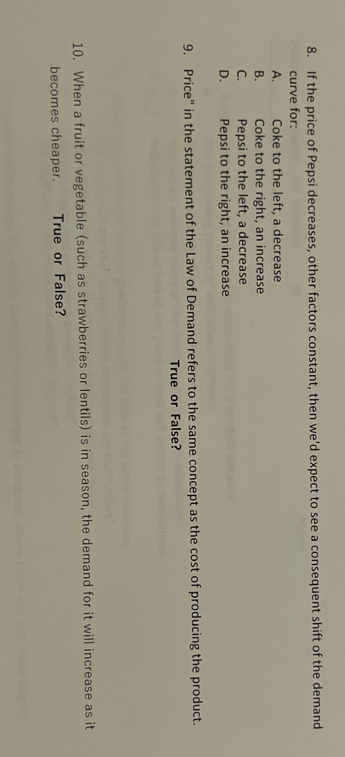 Solved If the price of Pepsi decreases, other factors | Chegg.com