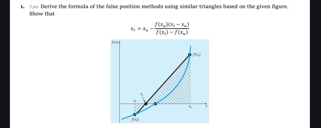 Solved 5 ﻿pts. ﻿Derive the formula of the false position | Chegg.com