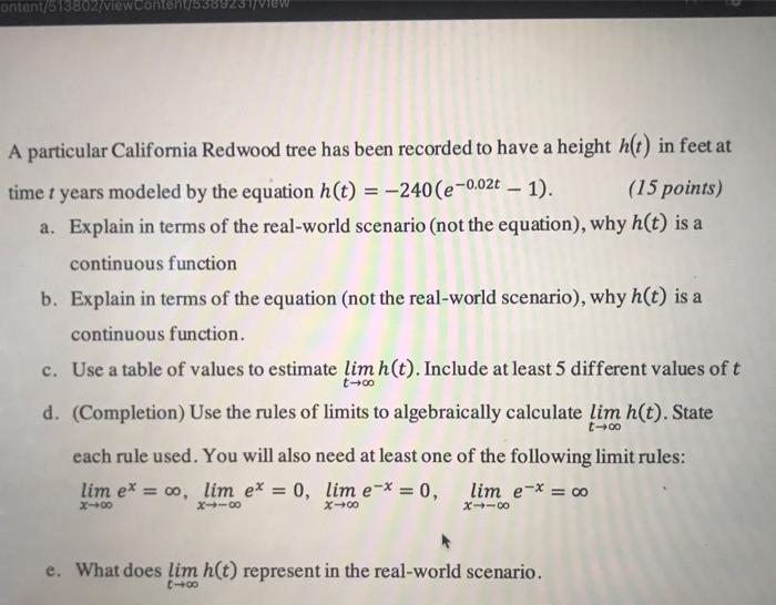 Solved A particular California Redwood tree has been | Chegg.com