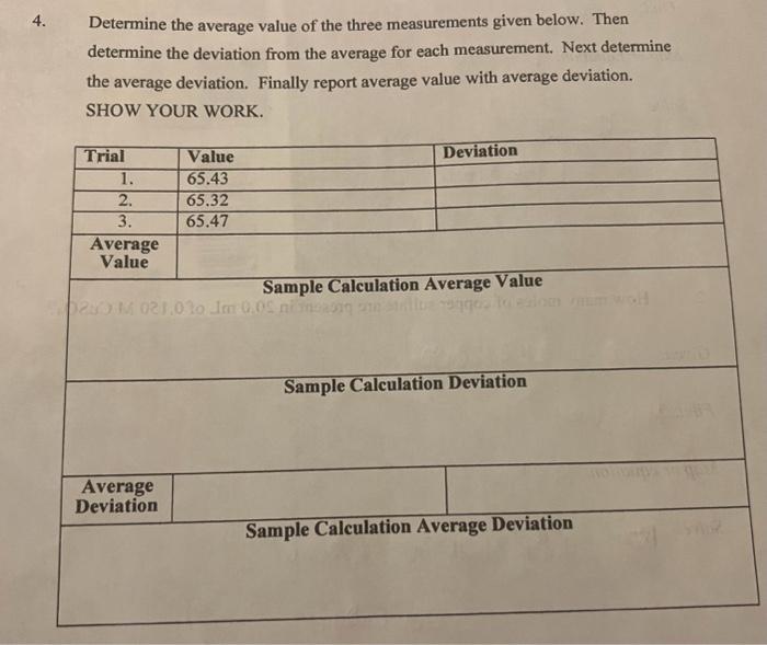 Solved Determine the average value of the three measurements | Chegg.com