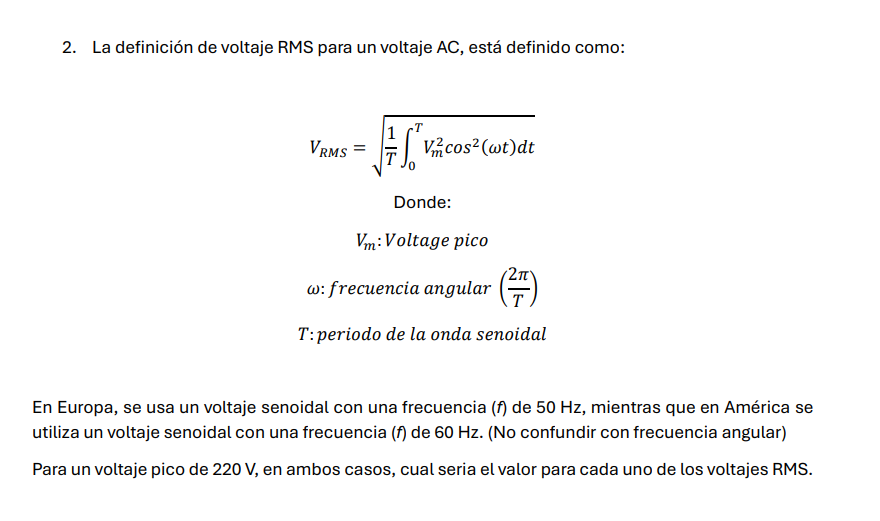 Solved La definición de voltaje RMS para un voltaje AC, | Chegg.com