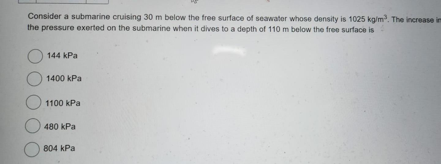 Solved Consider a submarine cruising 30 m below the free | Chegg.com