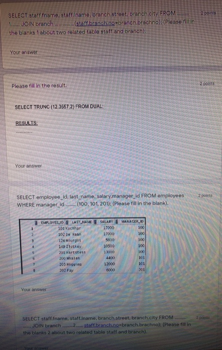 Solved 3 points INSERT .......... staff............. (101. | Chegg.com