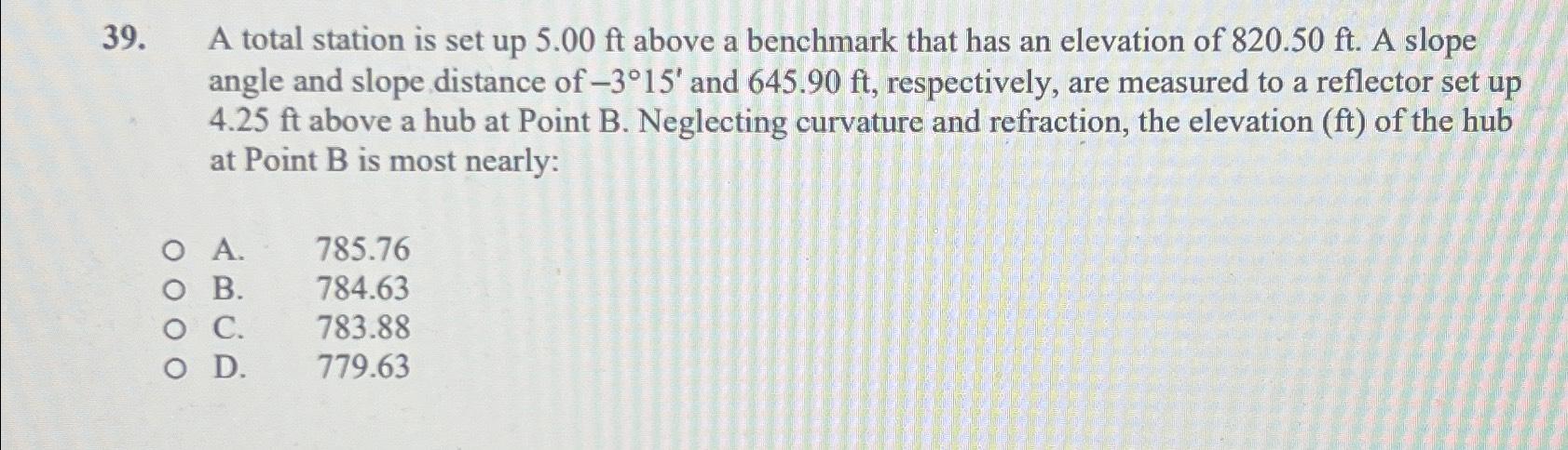 Solved A total station is set up 5.00ft ﻿above a benchmark | Chegg.com